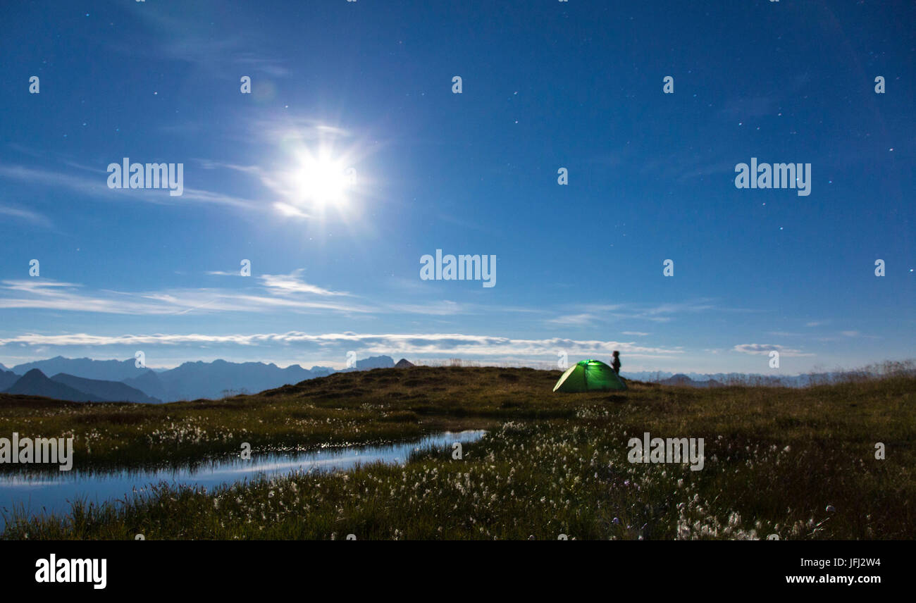 camping at full moon in the mountains, night heaven Stock Photo - Alamy