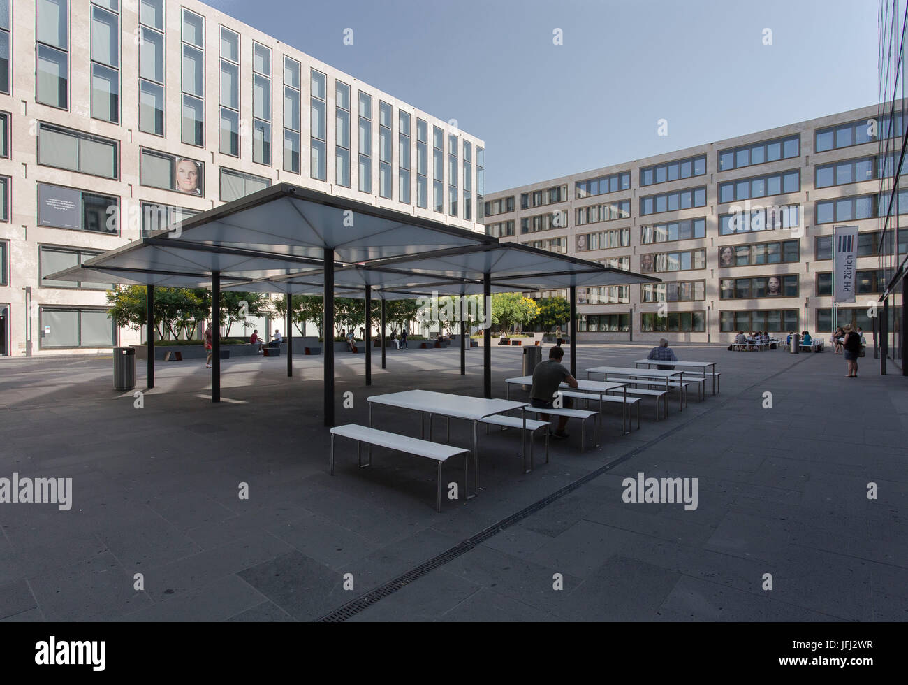 Inner courtyard with seating accommodation, Zurich PH, facade, building ...