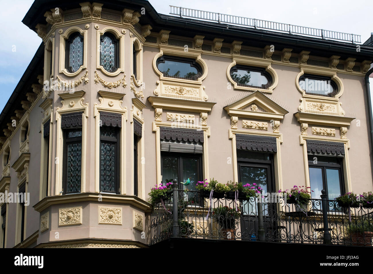 Europe, Germany, Bavaria, Rosenheim, nice old bay window with crown ...