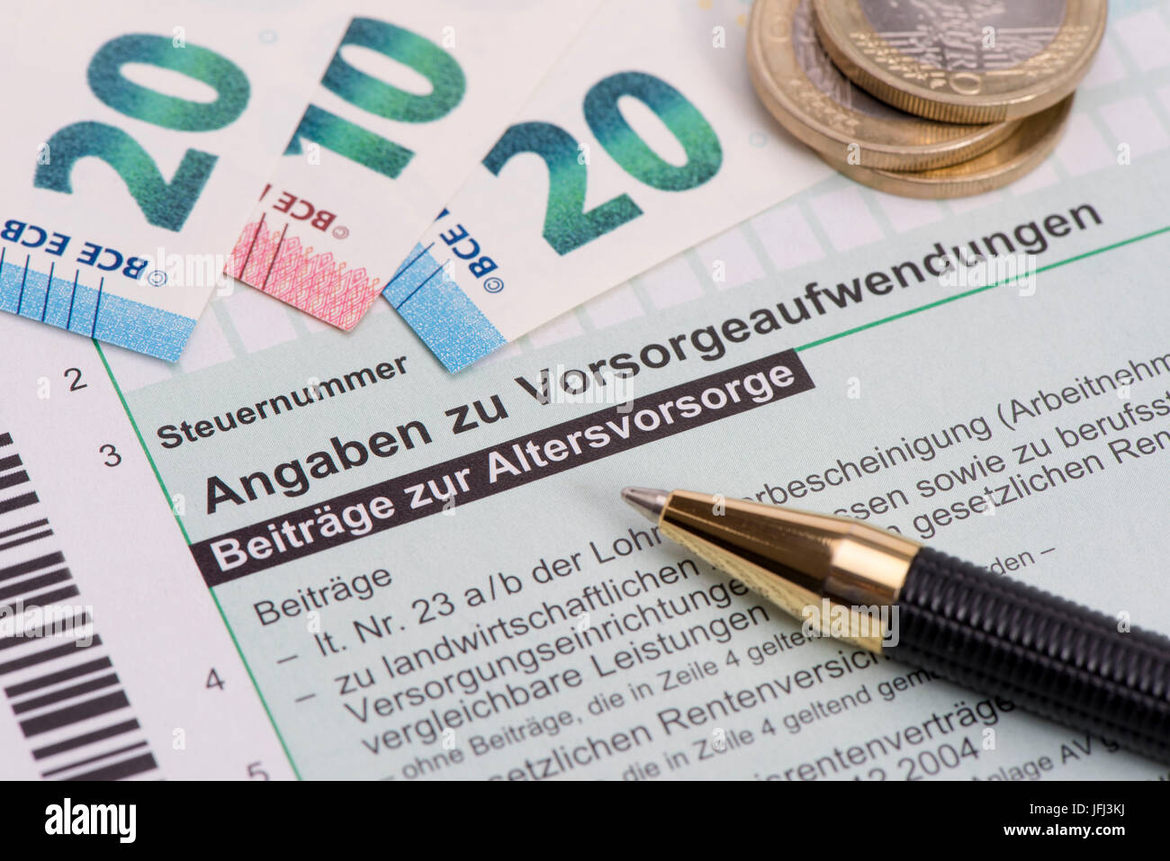 Tax return for tax office with old-age provision Stock Photo - Alamy
