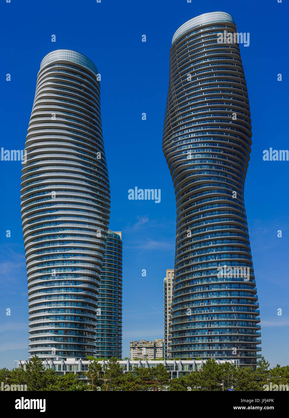 Modern skyscrapers with unusual architecture at Mississauga. Canada ...
