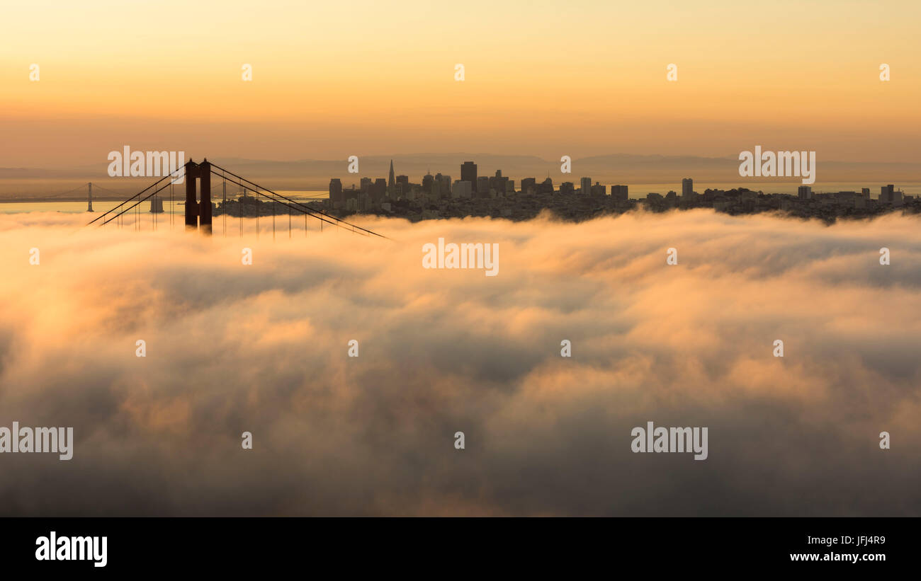 The Golden Gate Bridge in the fog, the USA, California, San Francisco ...