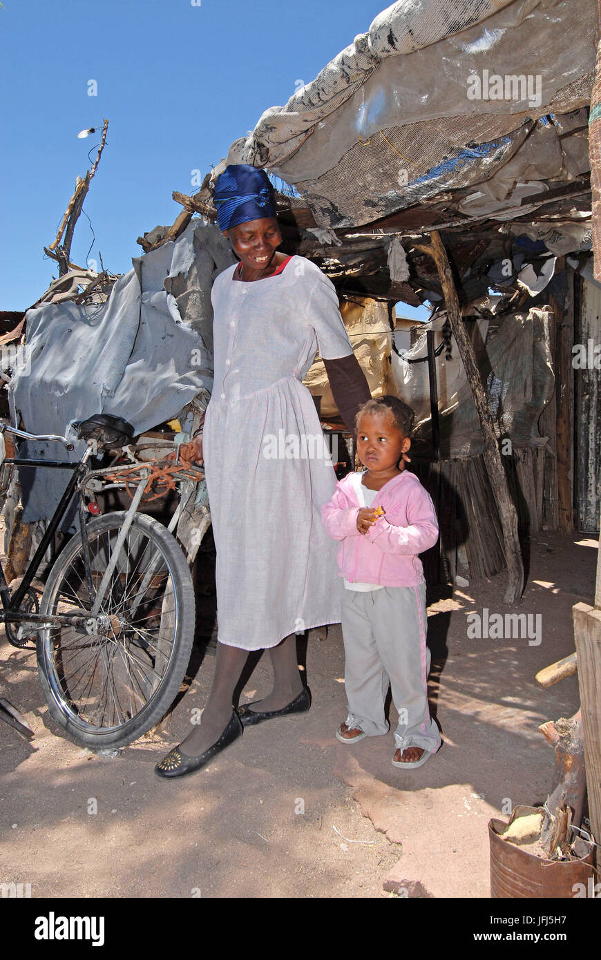 Africa, Namibia, Kalahari, Hoachanas, family of the Nama sewist Emma ...