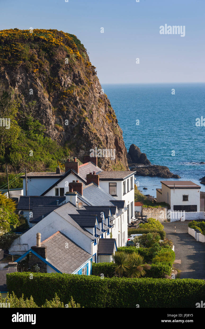 UK, Northern Ireland, County Antrim, Portbradden, elevated village view ...