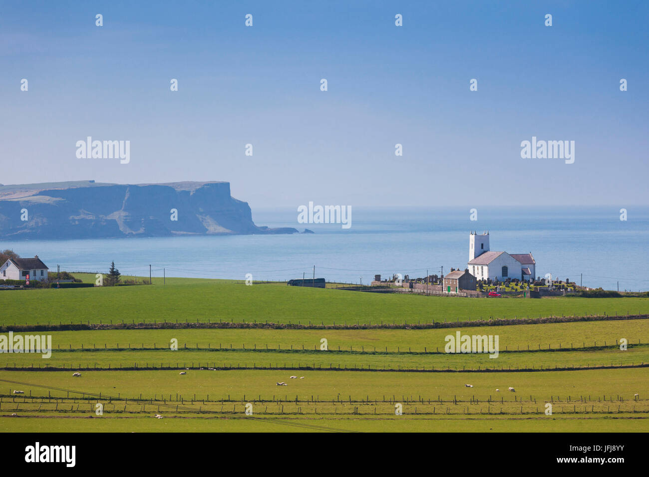 UK, Northern Ireland, County Antrim, Ballintoy, Ballintoy Church Stock ...