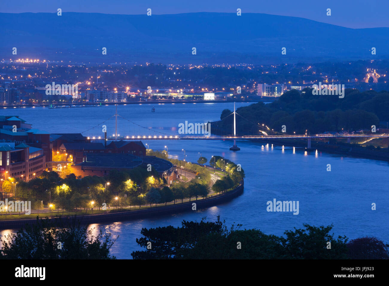 UK, Northern Ireland, County Londonderry, Derry, The Peace Bridge over ...