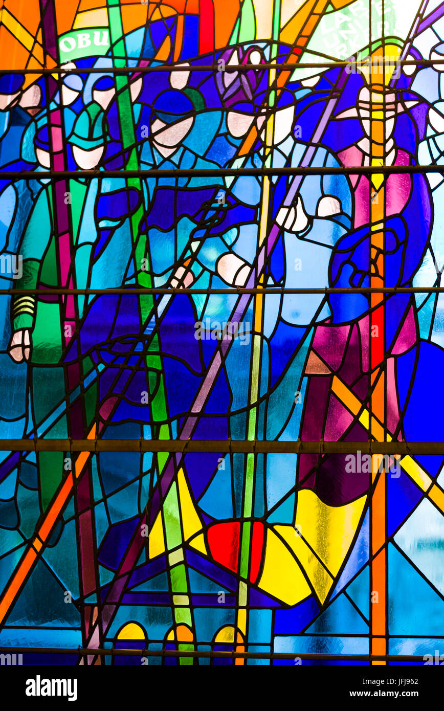 Stained glass window commemorating union workers hi-res stock ...