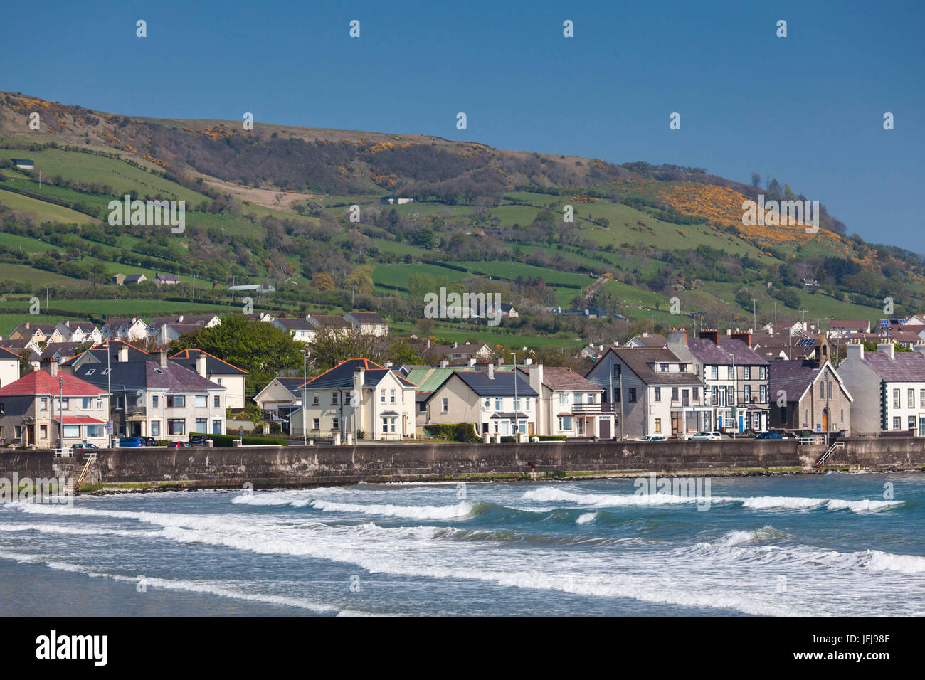 UK, Northern Ireland, County Antrim, Carnlough, Carnlough Bay Stock ...