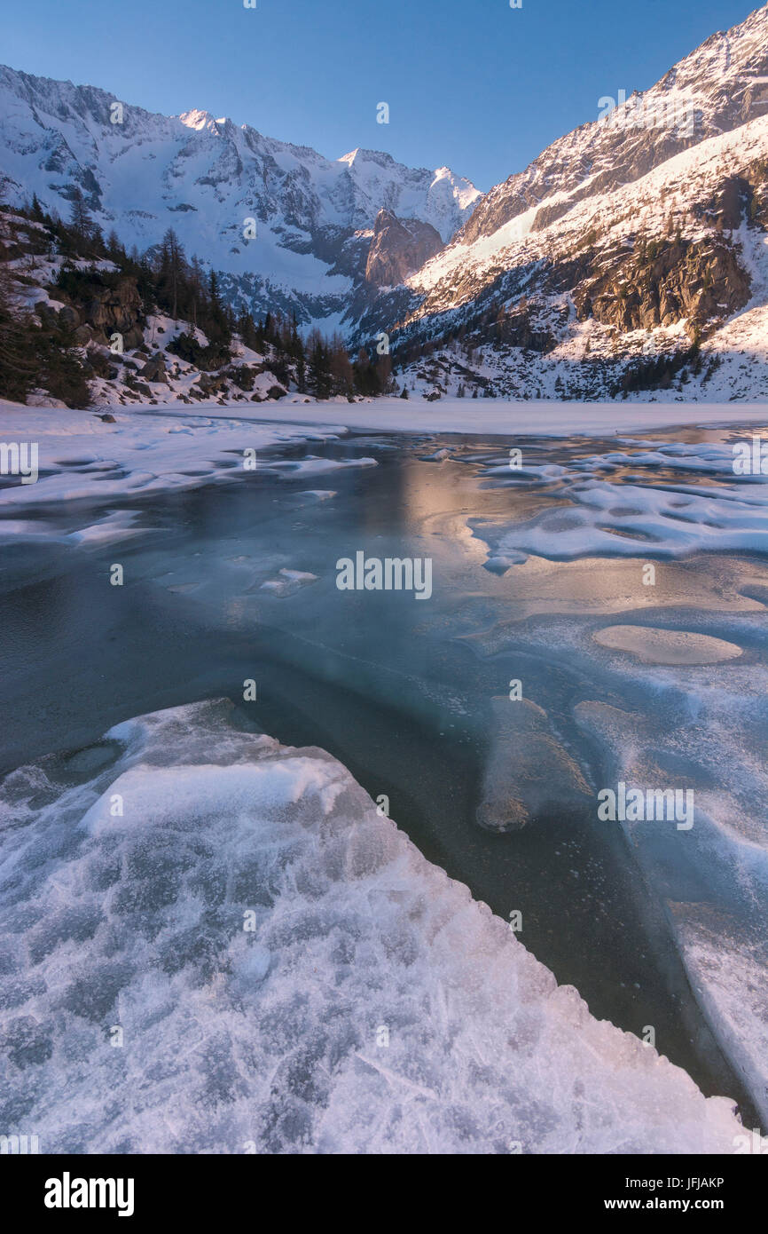 Europe, Italy, Aviolo lake at thaw, Adamello park in province of ...