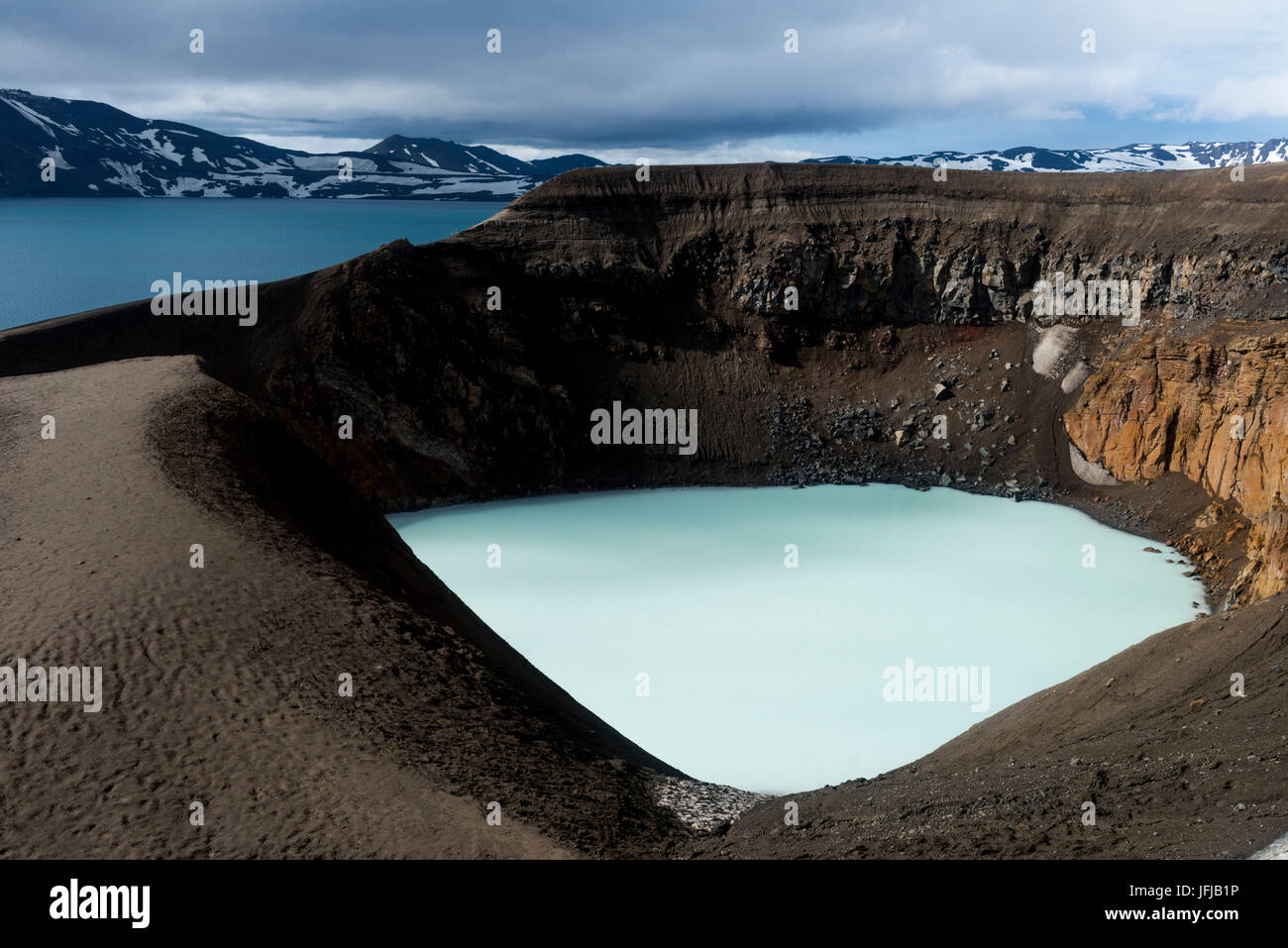 Víti geothermal creamy caldera at Askja in summer, Iceland Stock Photo ...