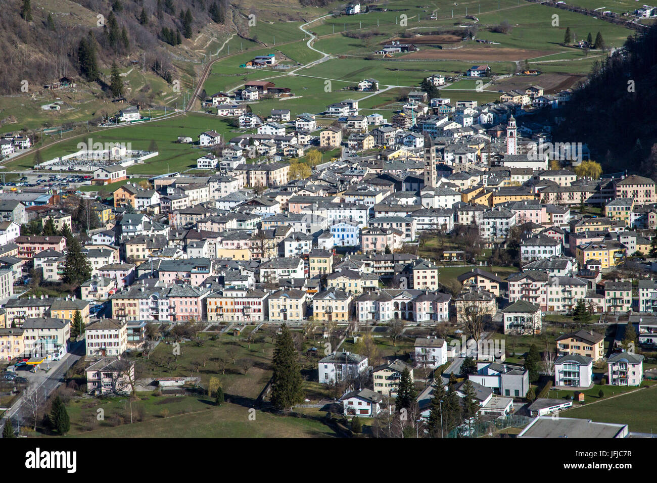 Aerial view of the old town of poschiavo poschiavo valley hi-res stock ...