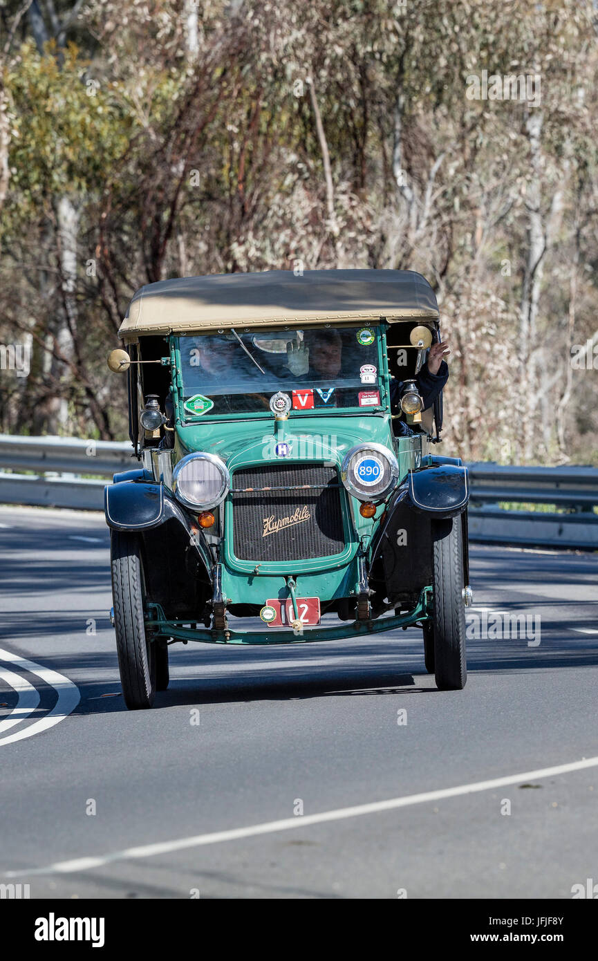 Vintage 1915 Hupmobile N Tourer driving on country roads near the town ...