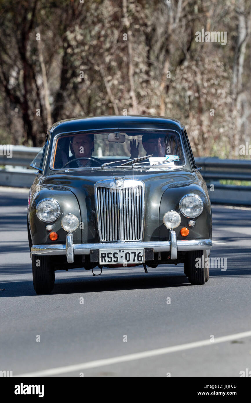 Vintage MG Car driving on country roads near the town of Birdwood ...