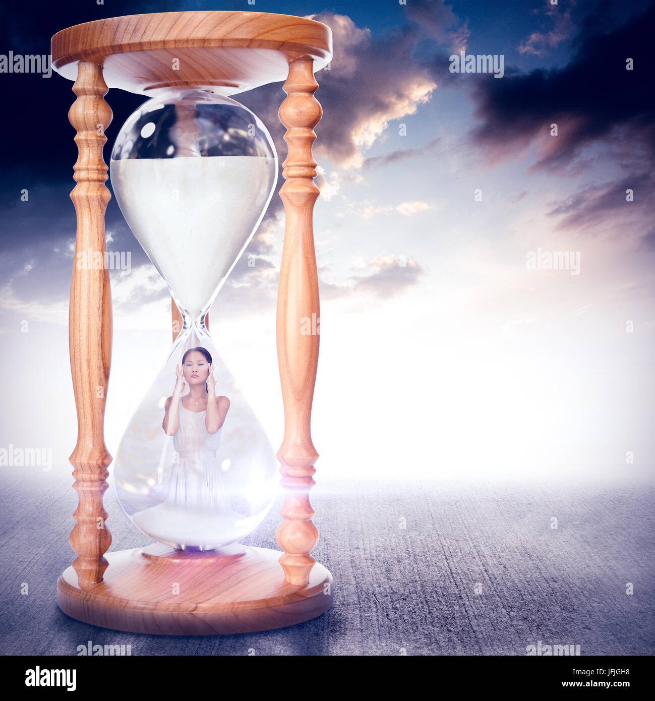 Composite image of concerned woman posing and looking at camera Stock ...