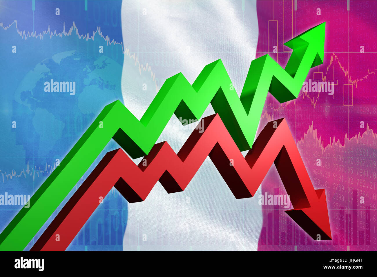 Composite image of red and green jagged arrows Stock Photo - Alamy