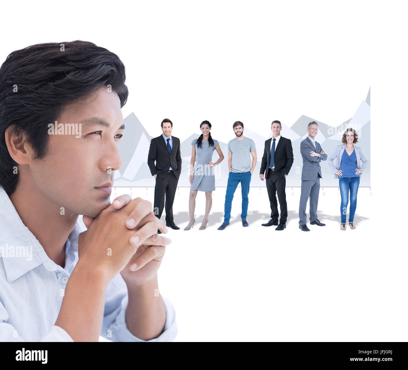 Composite image of thinking man with hands together Stock Photo - Alamy