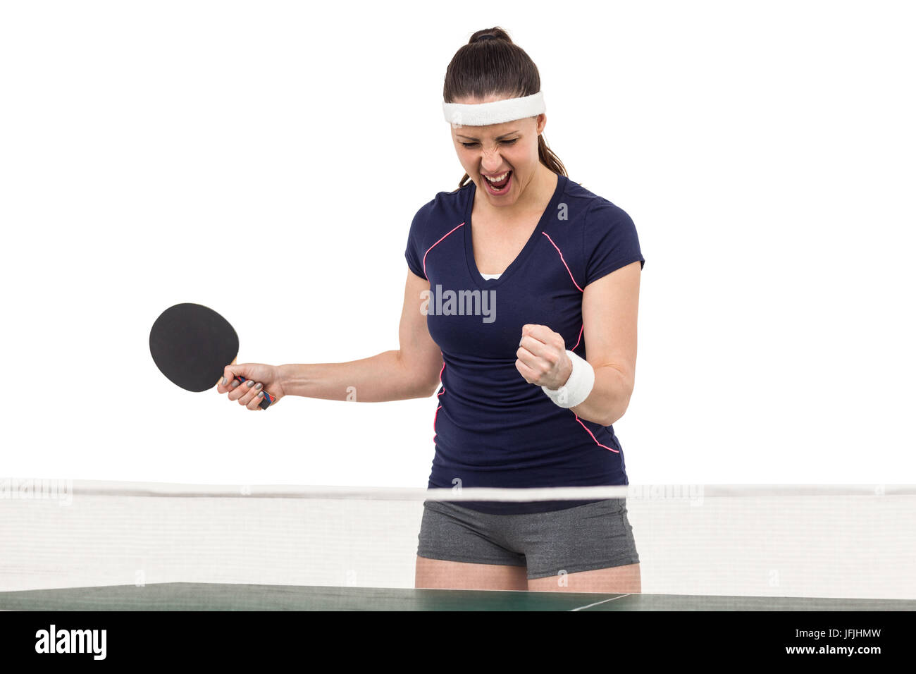 Female table tennis player posing after victory Stock Photo - Alamy