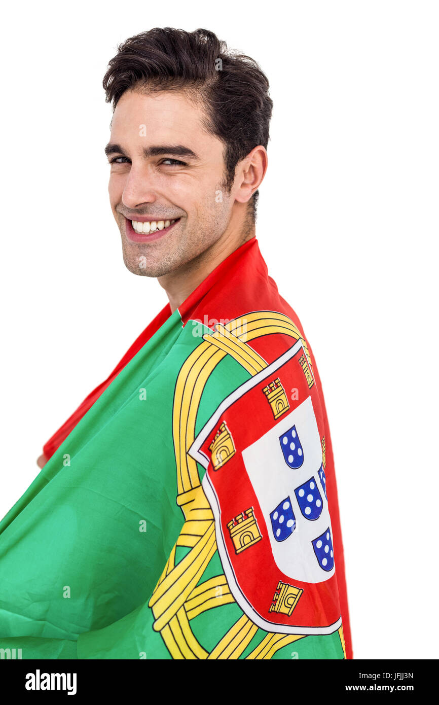Athlete with american flag wrapped around his body Stock Photo - Alamy