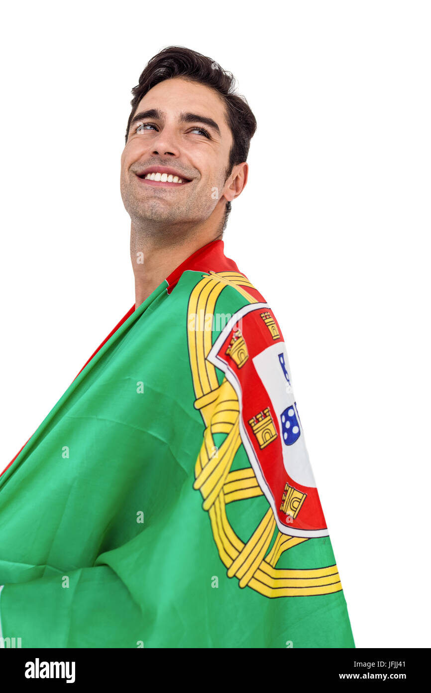 Athlete with american flag wrapped around his body Stock Photo - Alamy