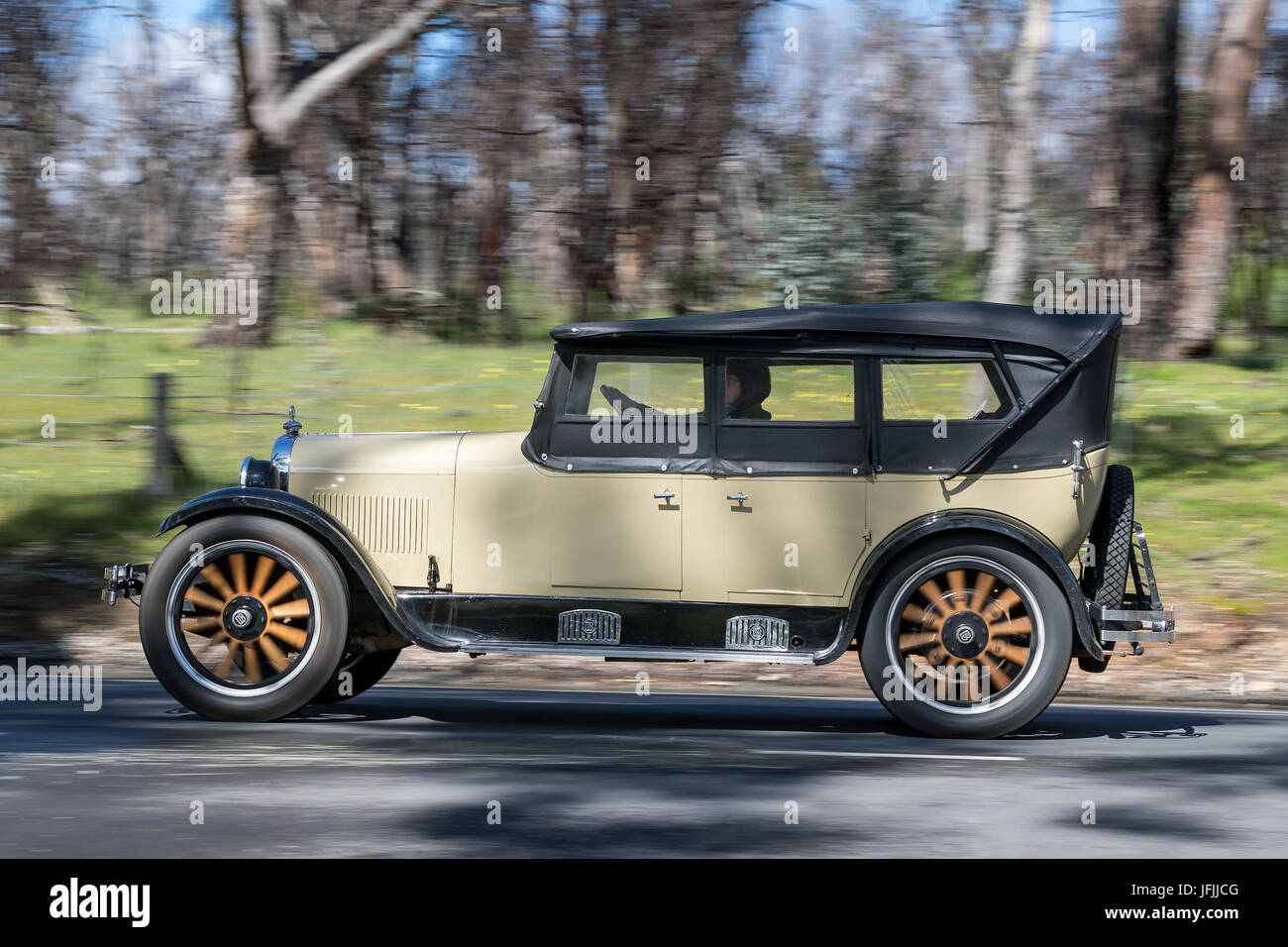Vintage 1924 Dodge 4 Tourer driving on country roads near the town of ...