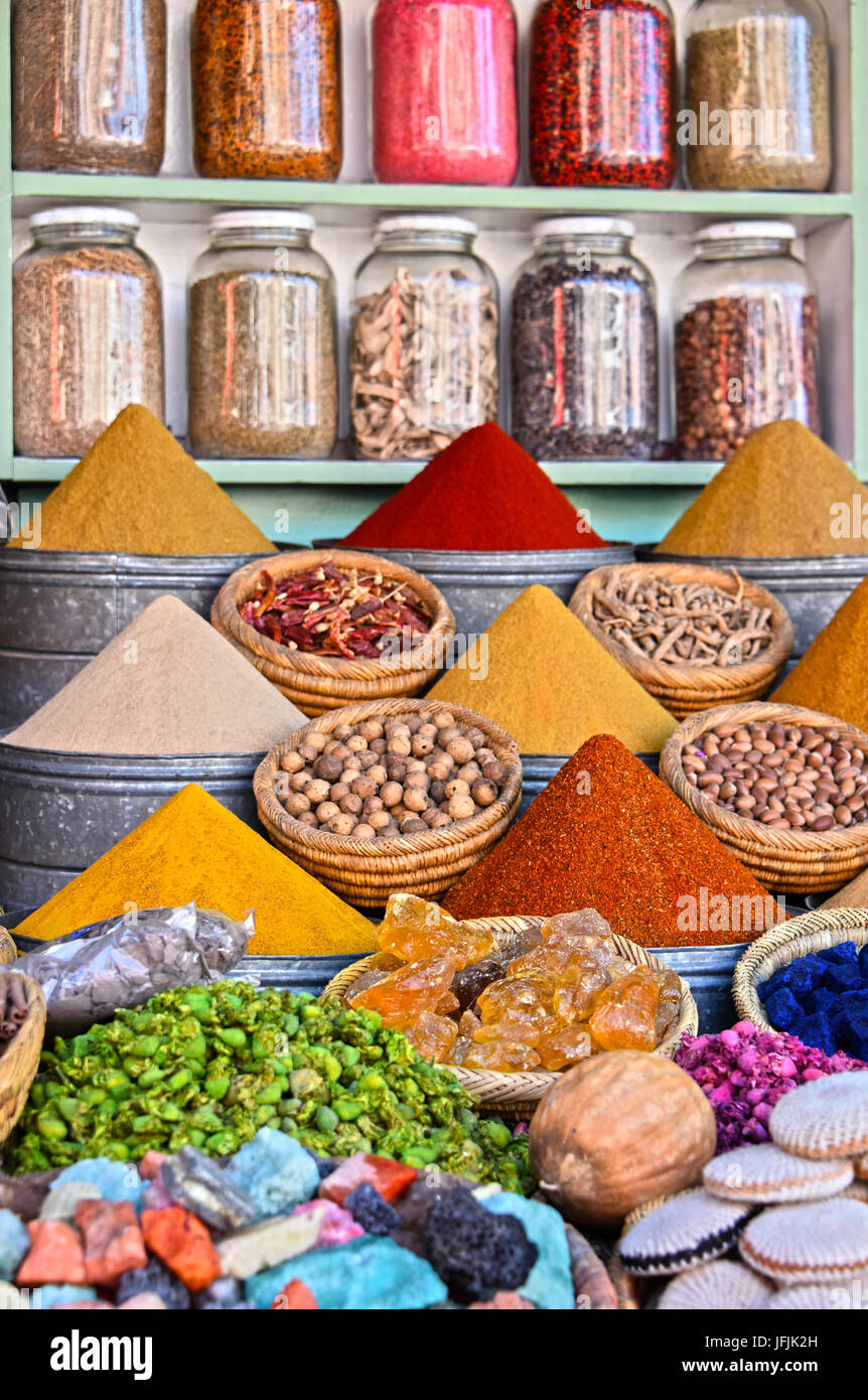 Variety of spices on the arab street market stall Stock Photo - Alamy