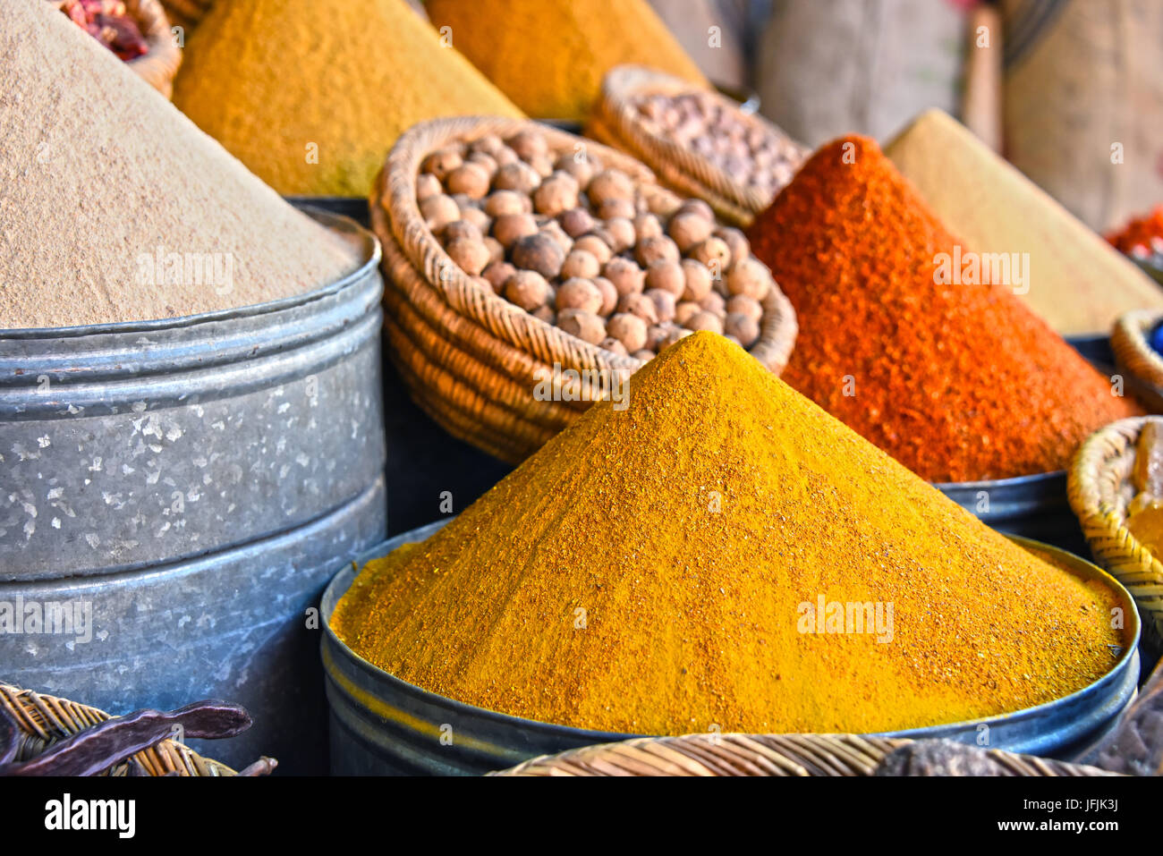 Variety of spices on the arab street market stall Stock Photo - Alamy