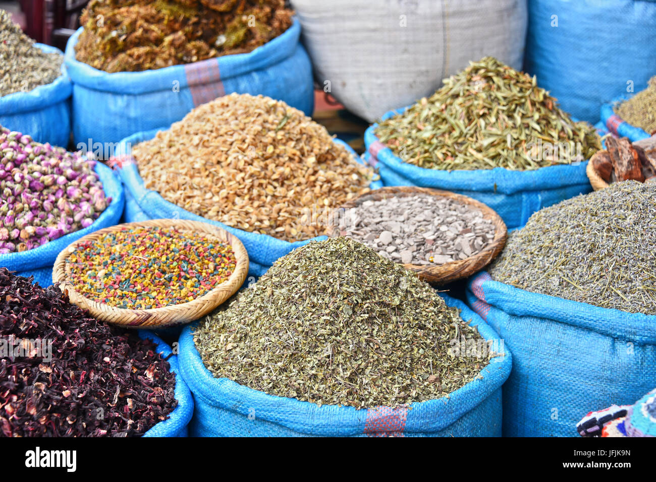Variety of spices on the arab street market stall Stock Photo - Alamy