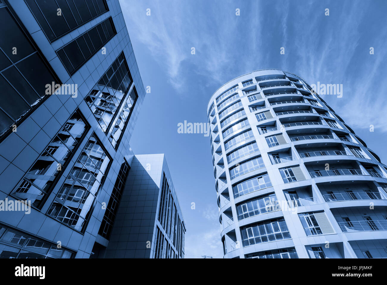 Modern city quarter bottom view Stock Photo - Alamy