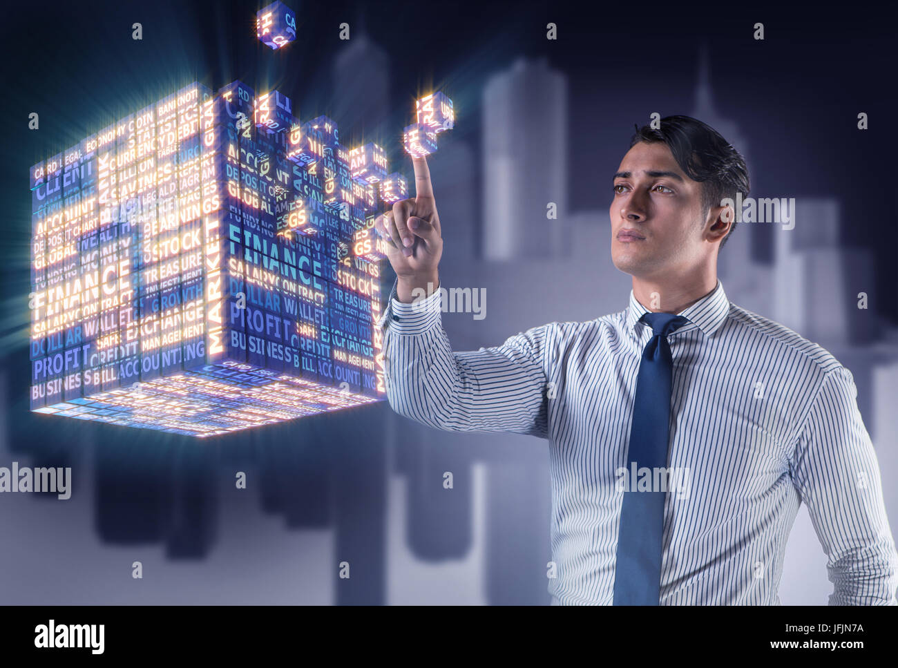 Businessman pressing virtual buttons in concept Stock Photo - Alamy