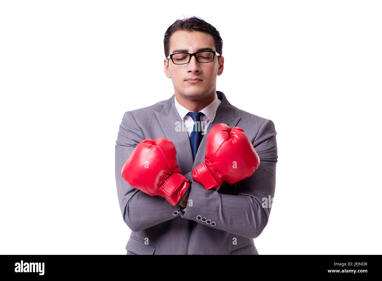 Businessman boxing isolated on the white background Stock Photo - Alamy