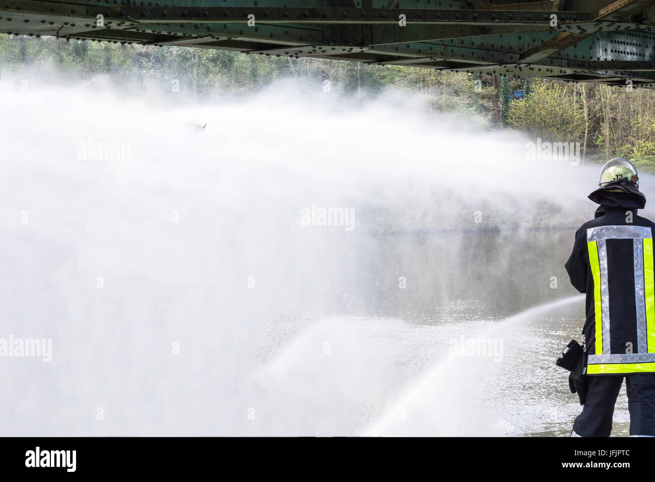 Fire department sprayed extinguishing water during an exercise Stock ...