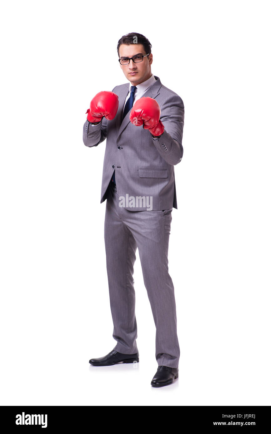 Businessman boxing isolated on the white background Stock Photo - Alamy