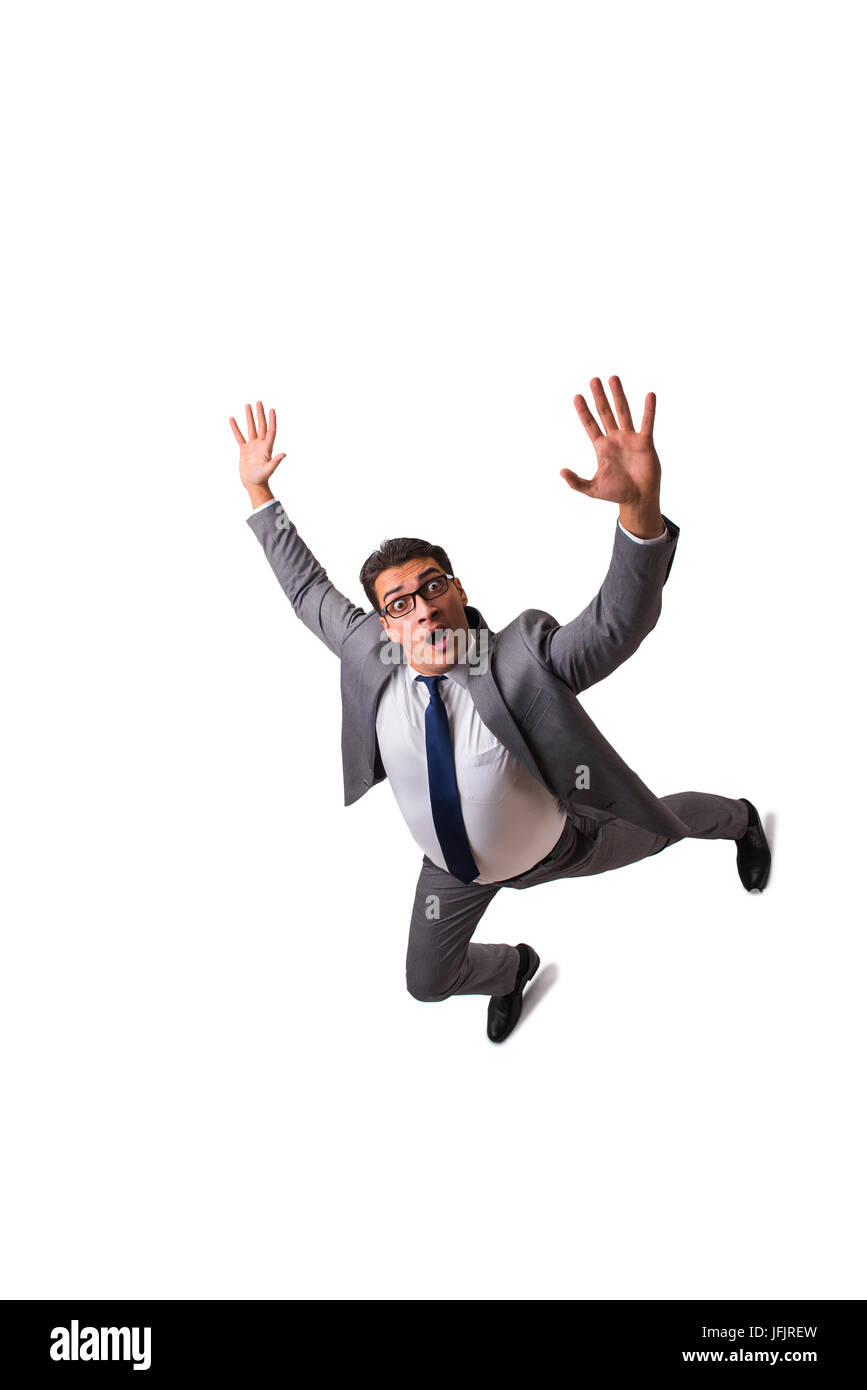 Falling businessman isolated on the white background Stock Photo - Alamy