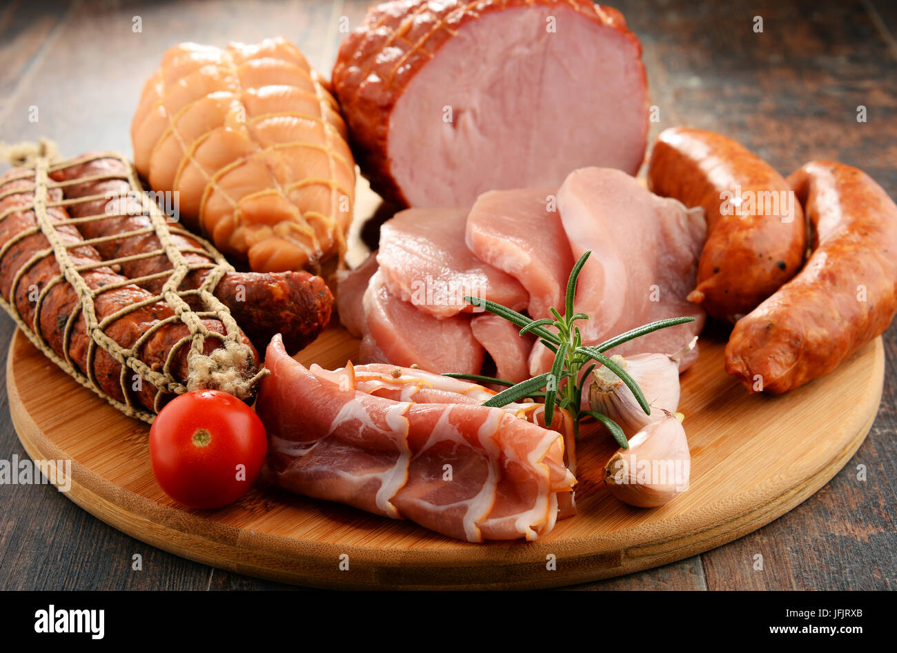 Assorted meat products including ham and sausages Stock Photo - Alamy