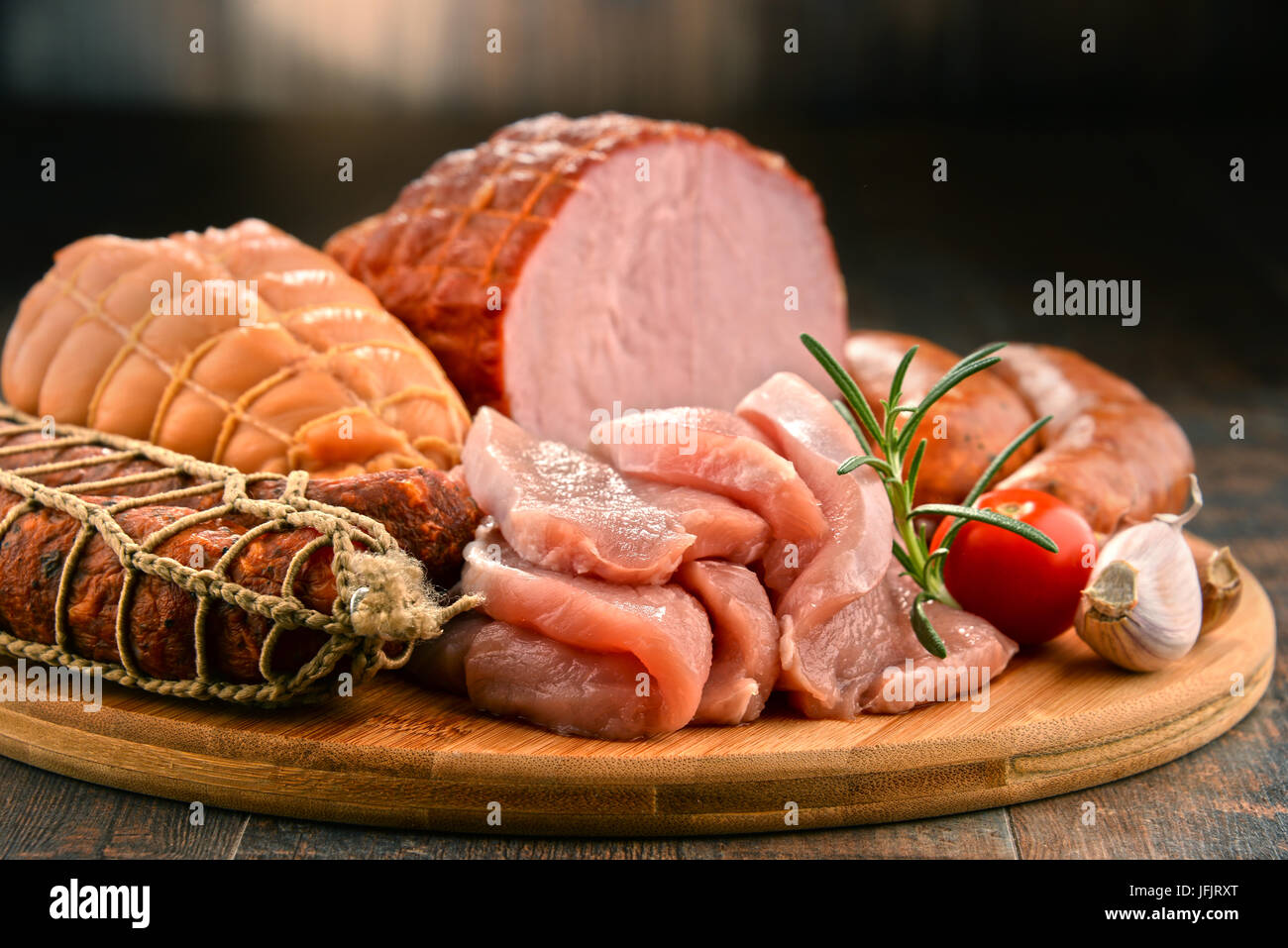 Assorted meat products including ham and sausages Stock Photo - Alamy