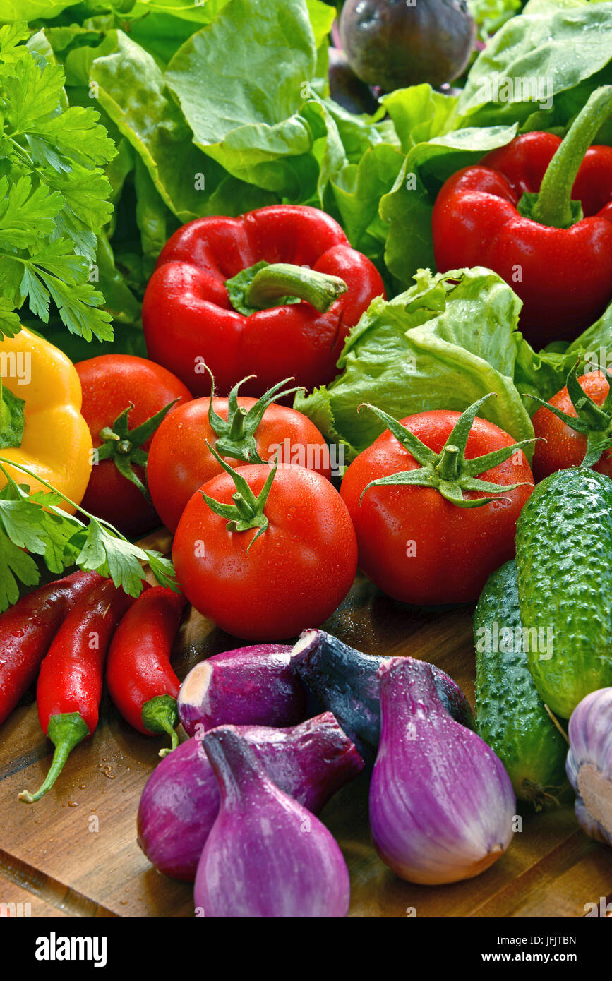 Composition with variety of fresh organic vegetables and fruits Stock ...