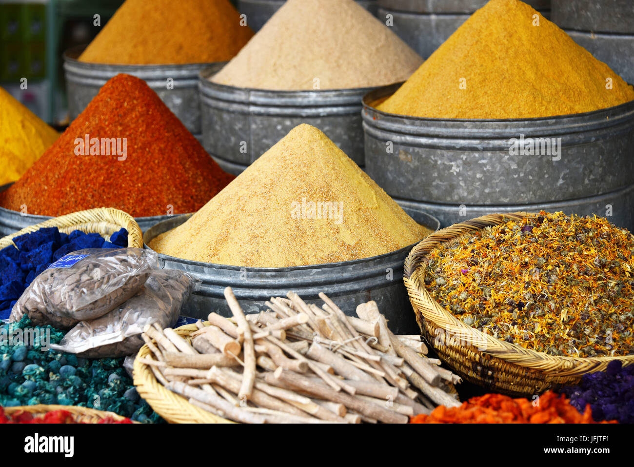 Variety of spices on the arab street market stall Stock Photo - Alamy