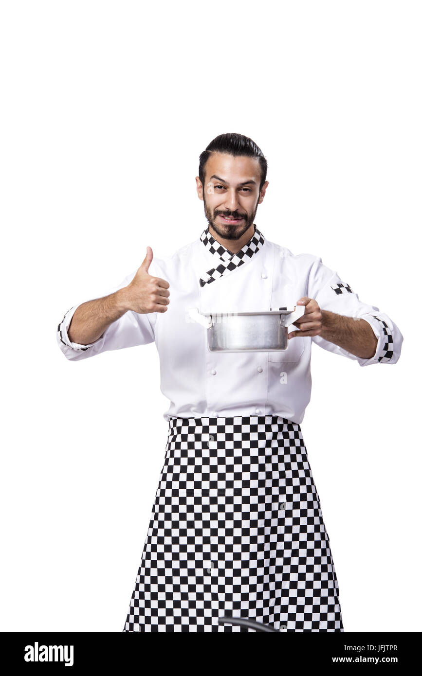 Funny male cook isolated on the white background Stock Photo - Alamy
