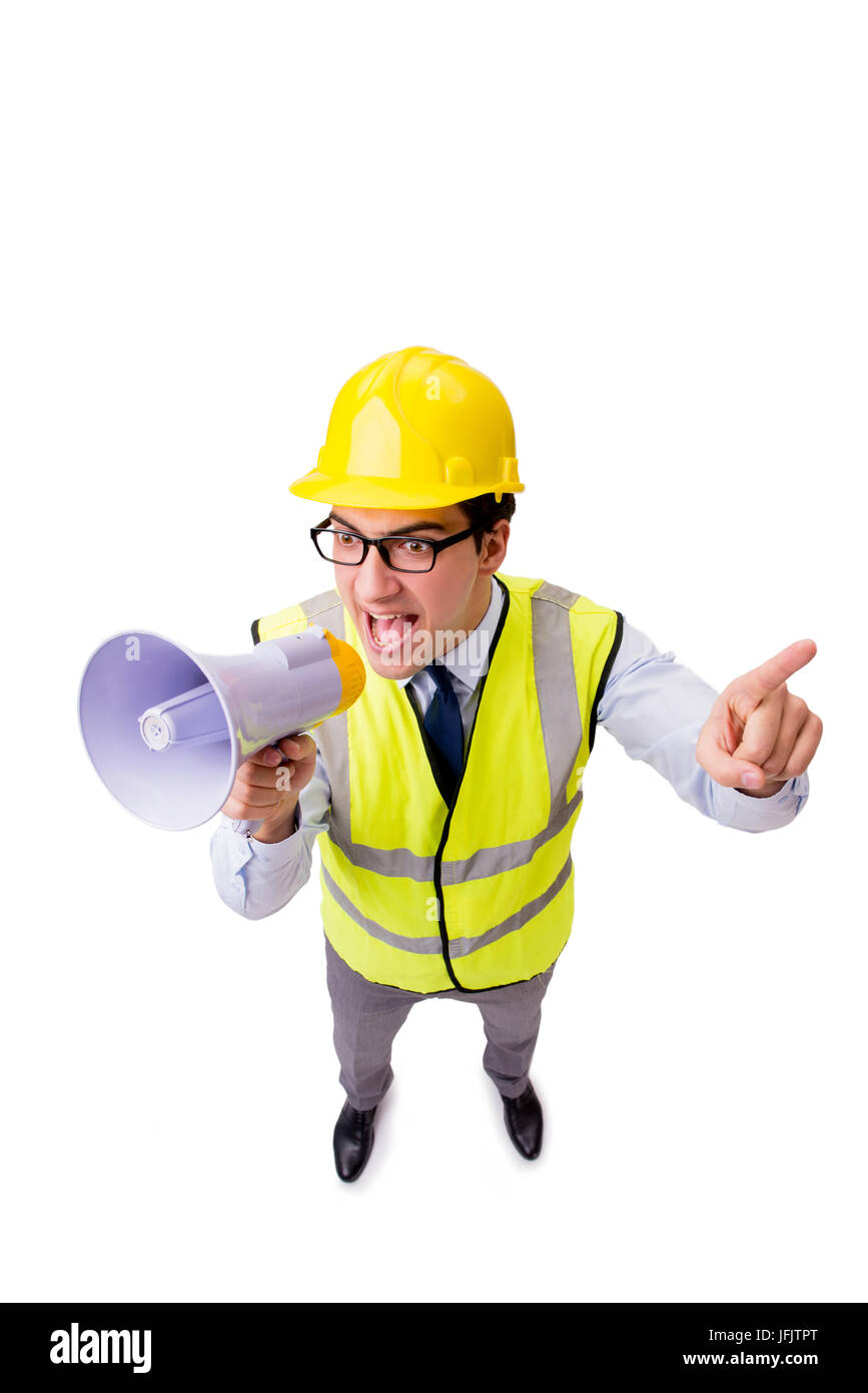 Angry construction supervisor isolated on white Stock Photo - Alamy