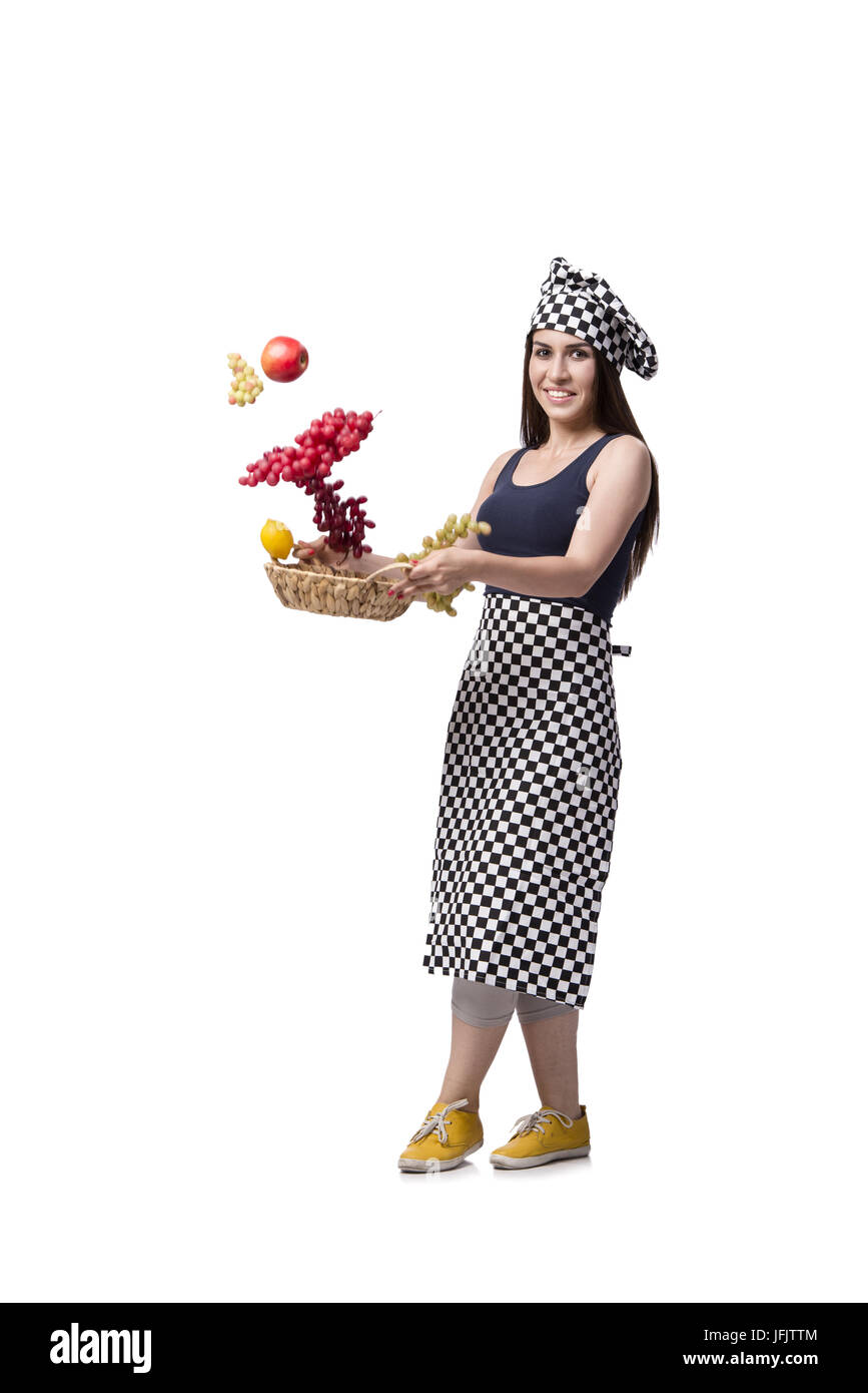 Young woman cook isolated on white background Stock Photo - Alamy