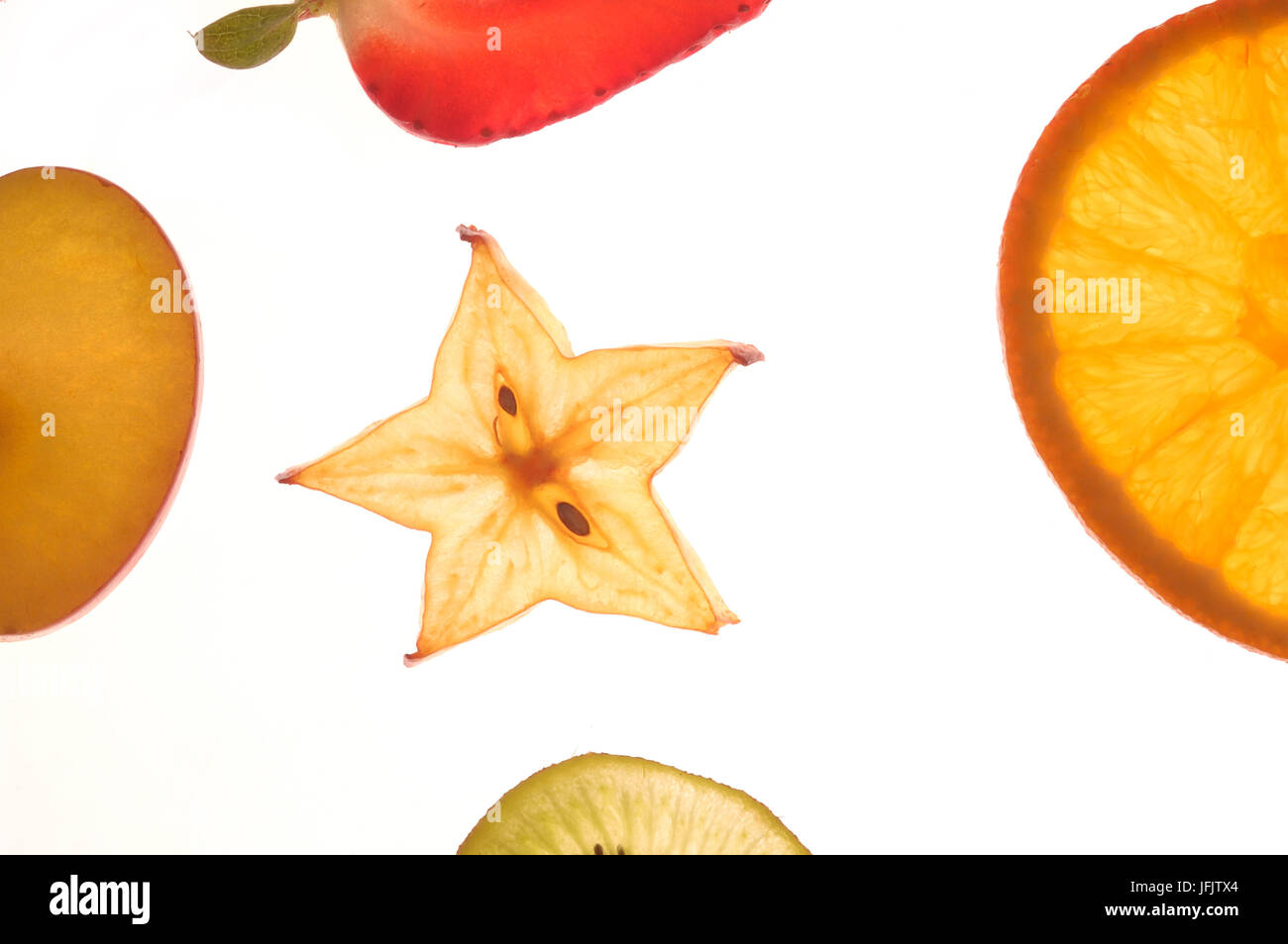 various sectioned and white fruit Stock Photo - Alamy
