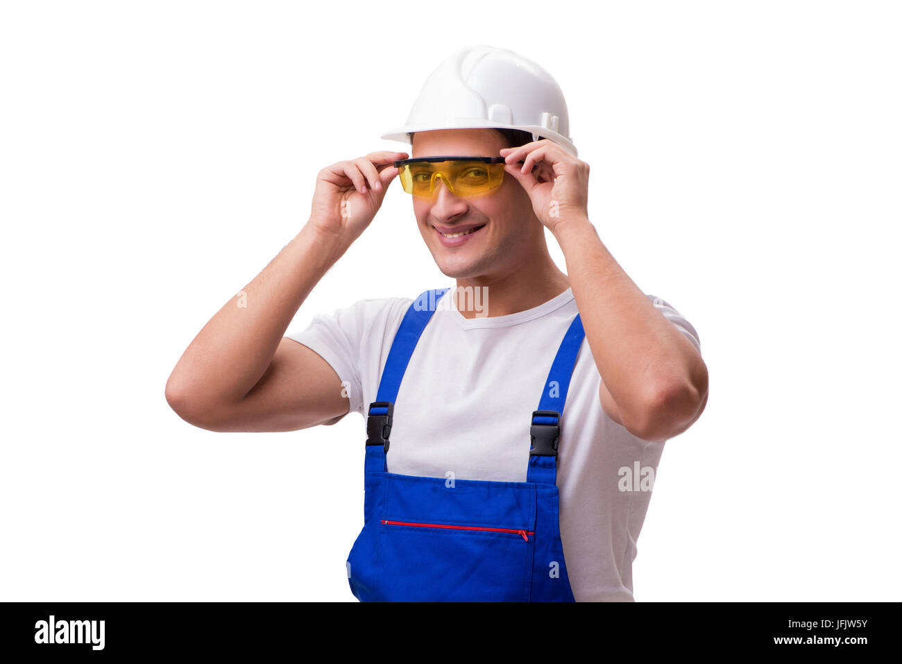 Construction worker isolated on white background Stock Photo - Alamy