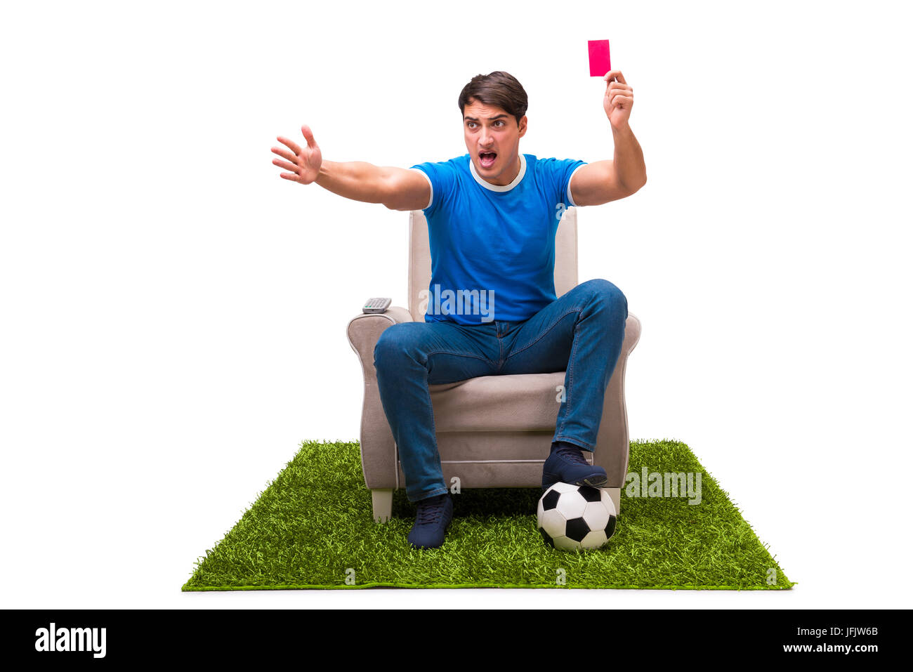 Man watching sports isolated on white background Stock Photo - Alamy