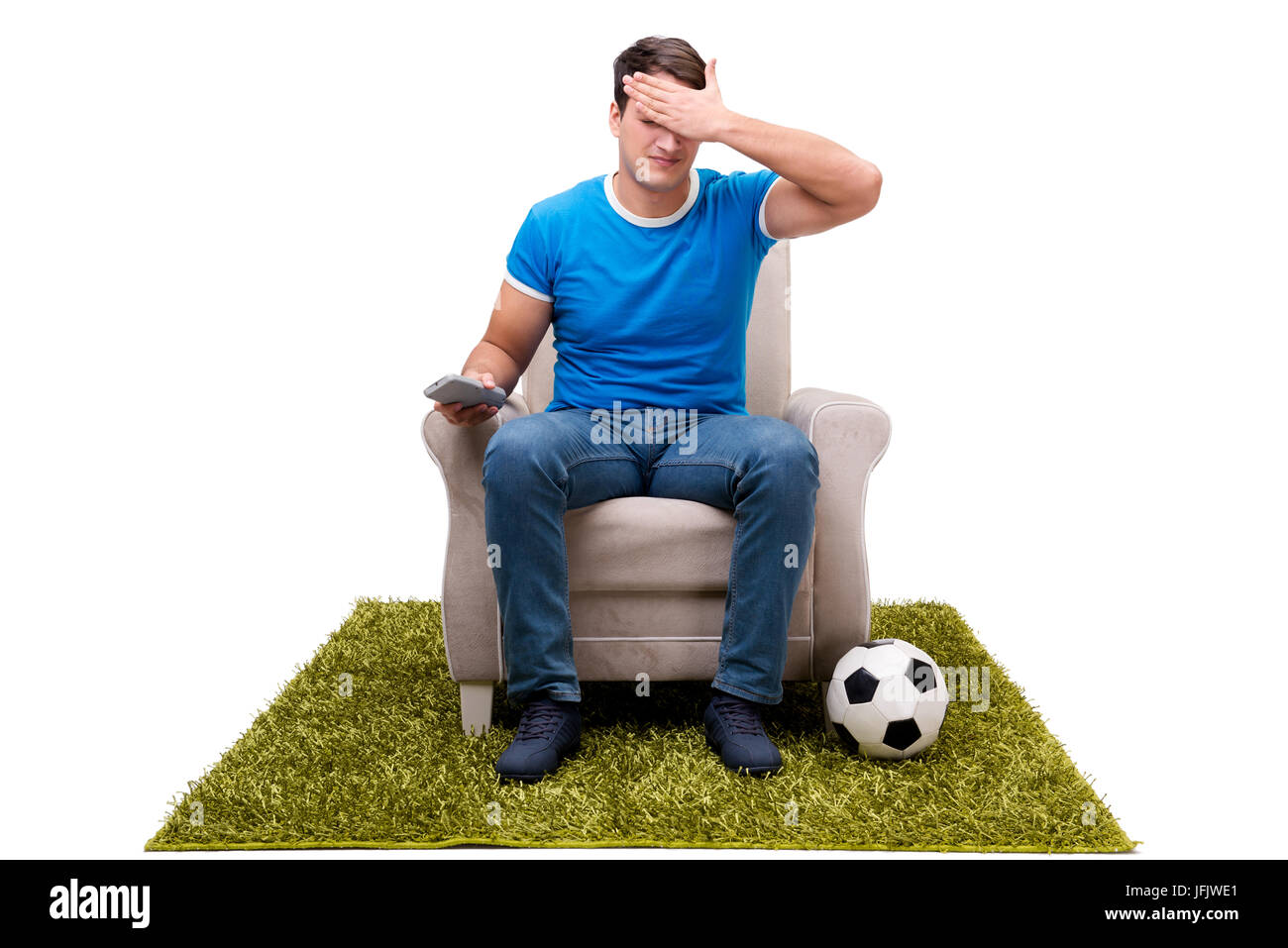 Man watching sports isolated on white background Stock Photo - Alamy