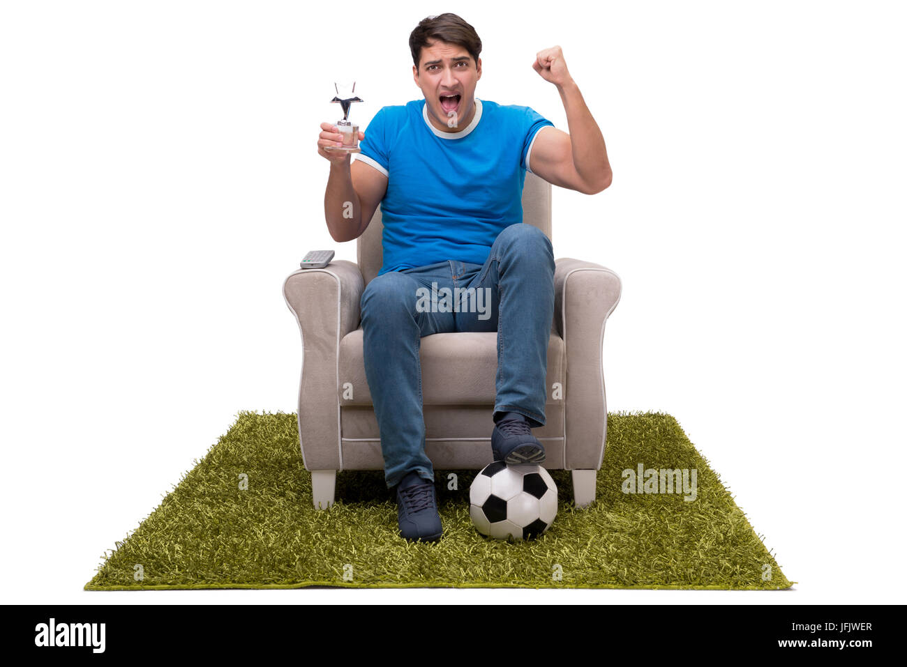 Man watching sports isolated on white background Stock Photo - Alamy