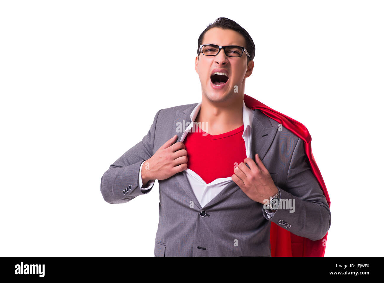 Man wearing red cover isolated on whtie background Stock Photo - Alamy