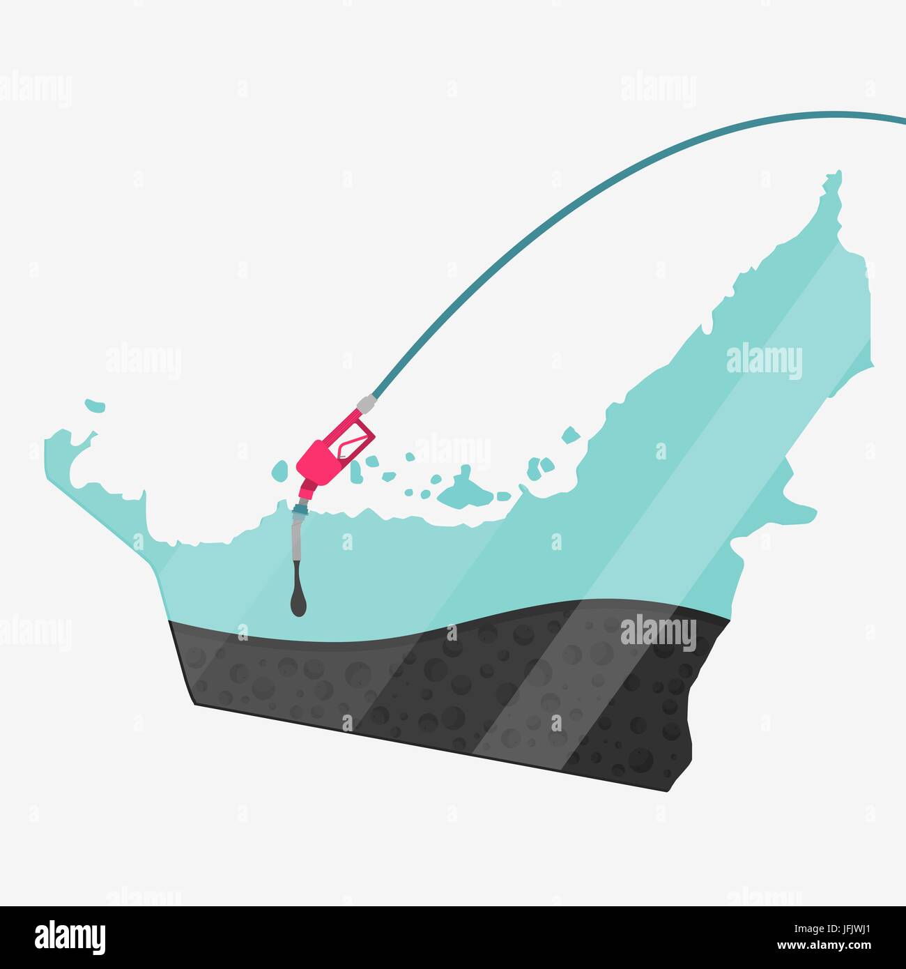 Map of Arab Emirates being fueled by oil. Gas pump fueled map. On the ...
