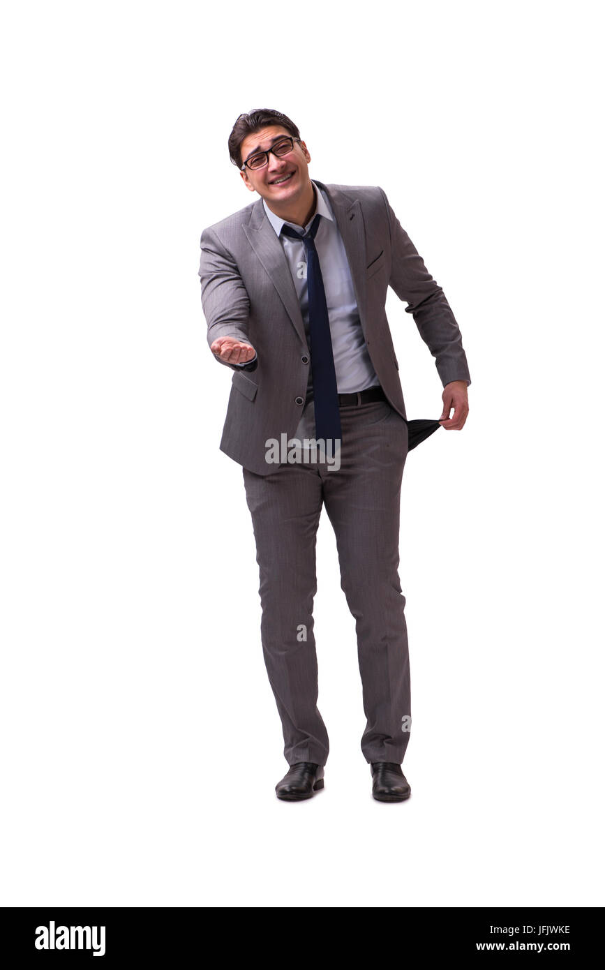 Bankrupt businessman isolated on white background Stock Photo - Alamy