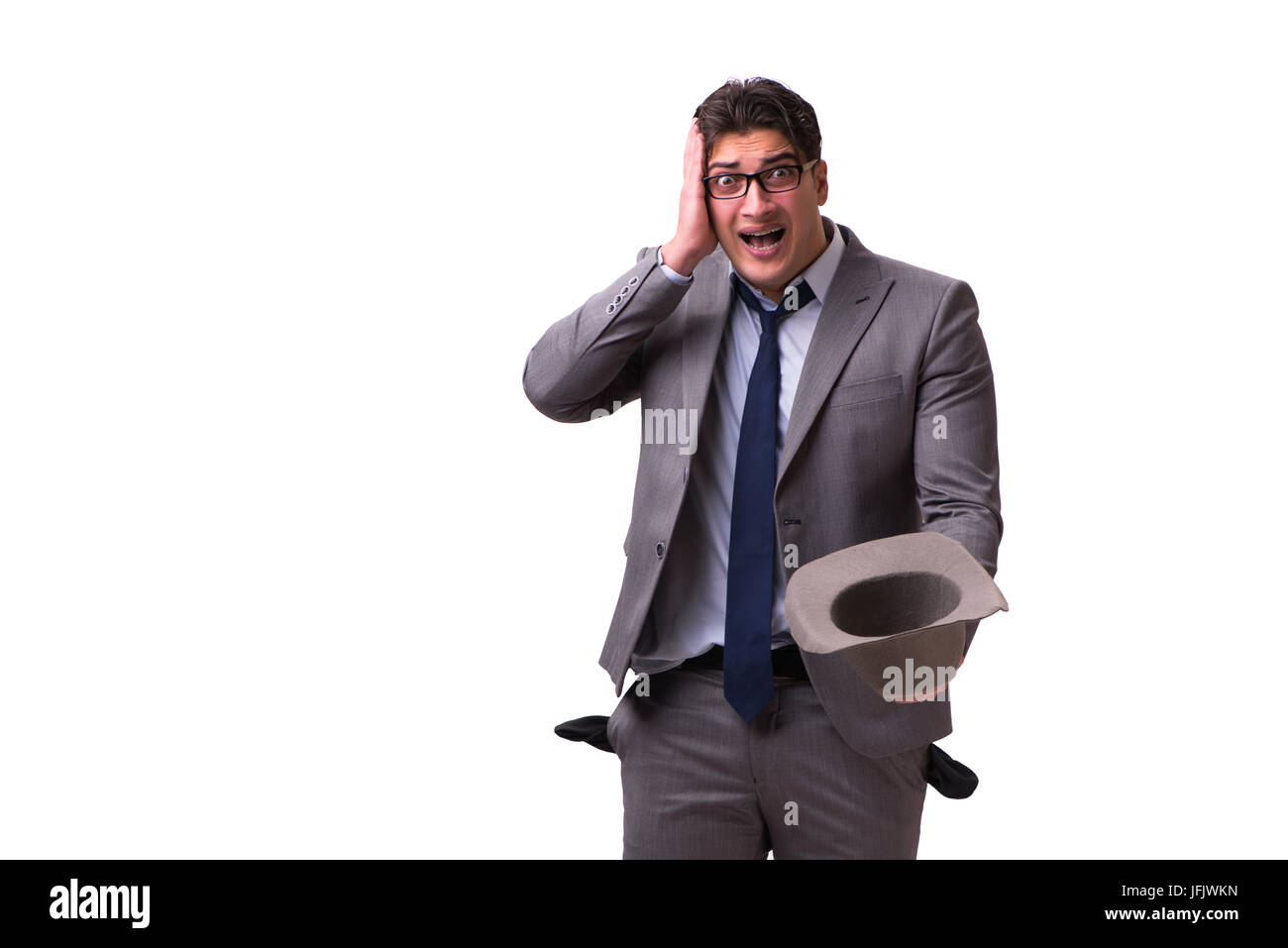 Bankrupt businessman isolated on white background Stock Photo - Alamy