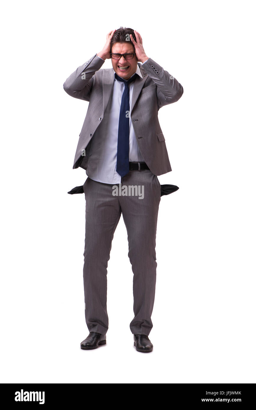 Bankrupt businessman isolated on white background Stock Photo - Alamy